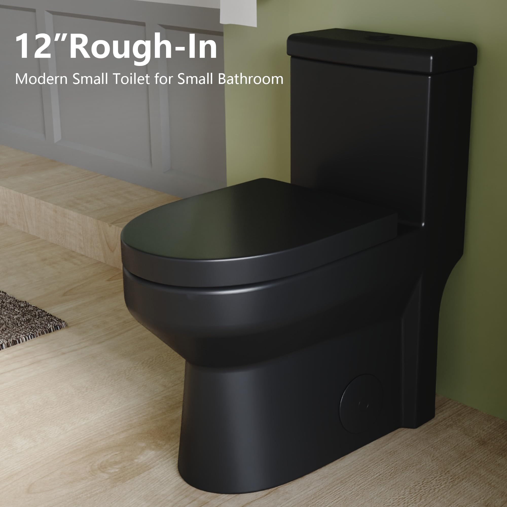 DeerValley DV-1F52812 Compact One Piece Toilet, Small Modern Dual Flush Toilet, Powerful & Quiet, 12'' Rough In Toilet & Dual Flush 0.8/1.28 GPF and MAP 1000g, White