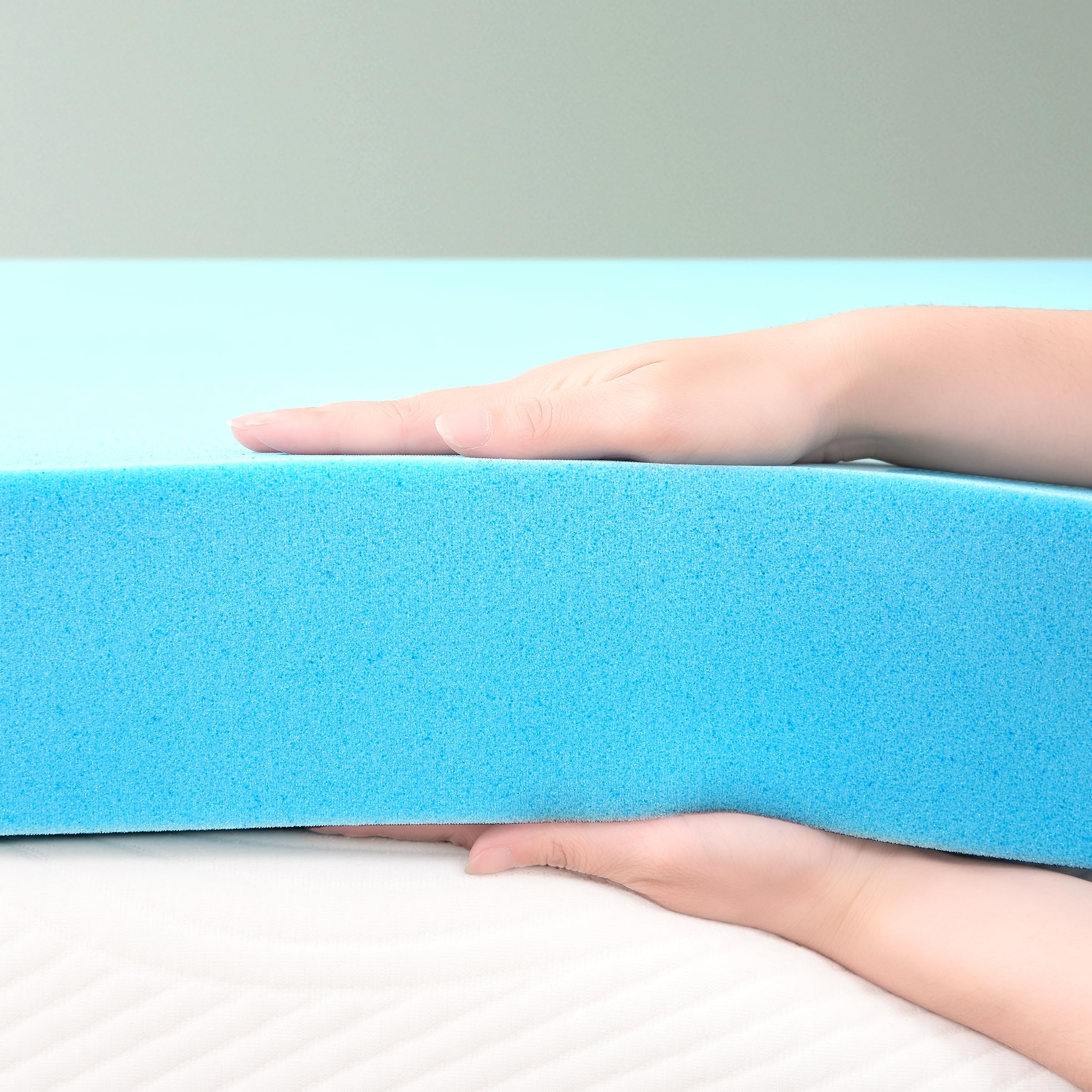 Hokway Memory Foam Mattress Topper, Pressure Relief King 4 Inch Mattress Pad, Cooling Gel Infused Mattress Topper, Blue