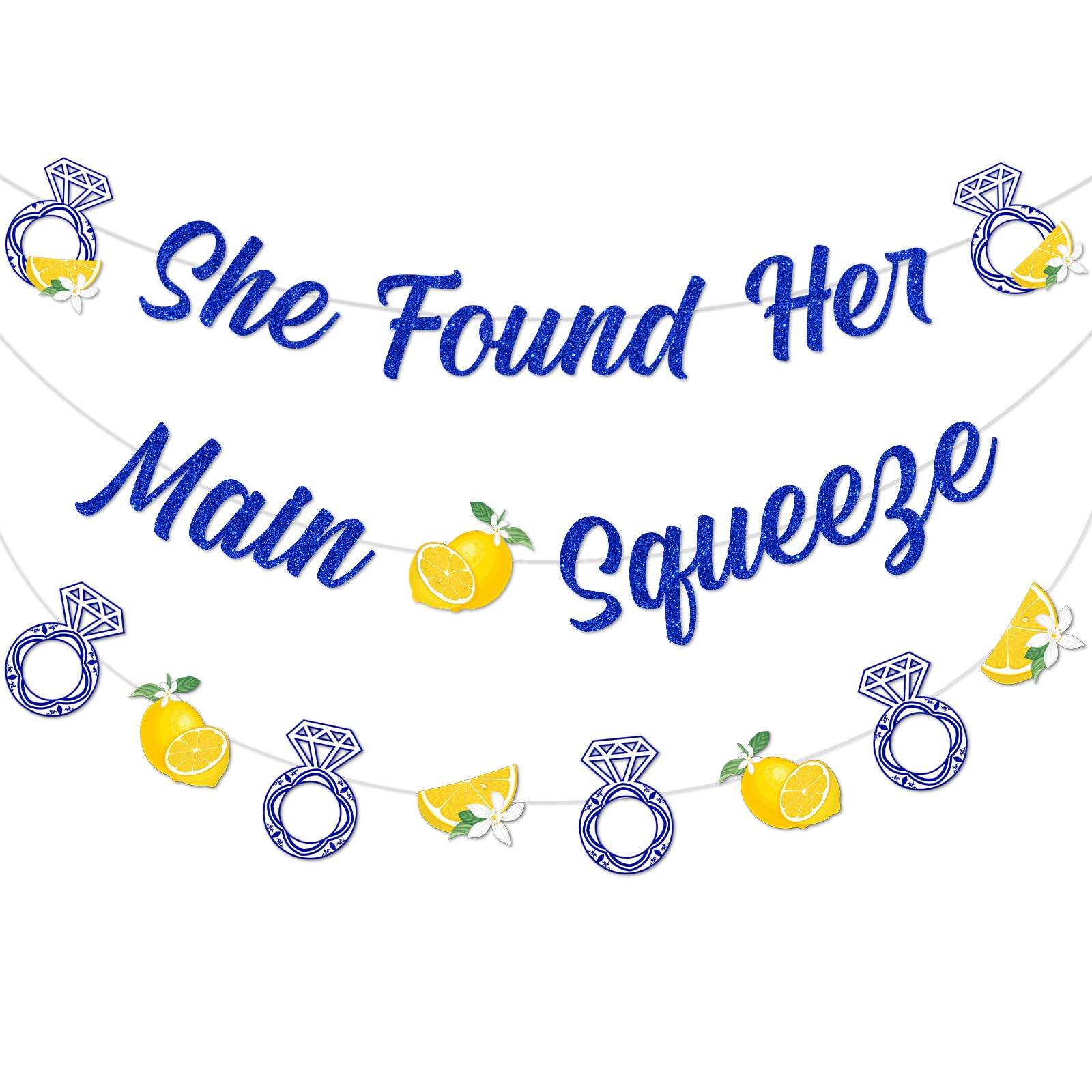 Lemon and Blue Bridal Shower Decorations She Found Her Main Squeeze Banner Lemon and Diamond Ring Garland for Lemonade Bridal Shower Bachelorette Wedding Engagement Party Supplies