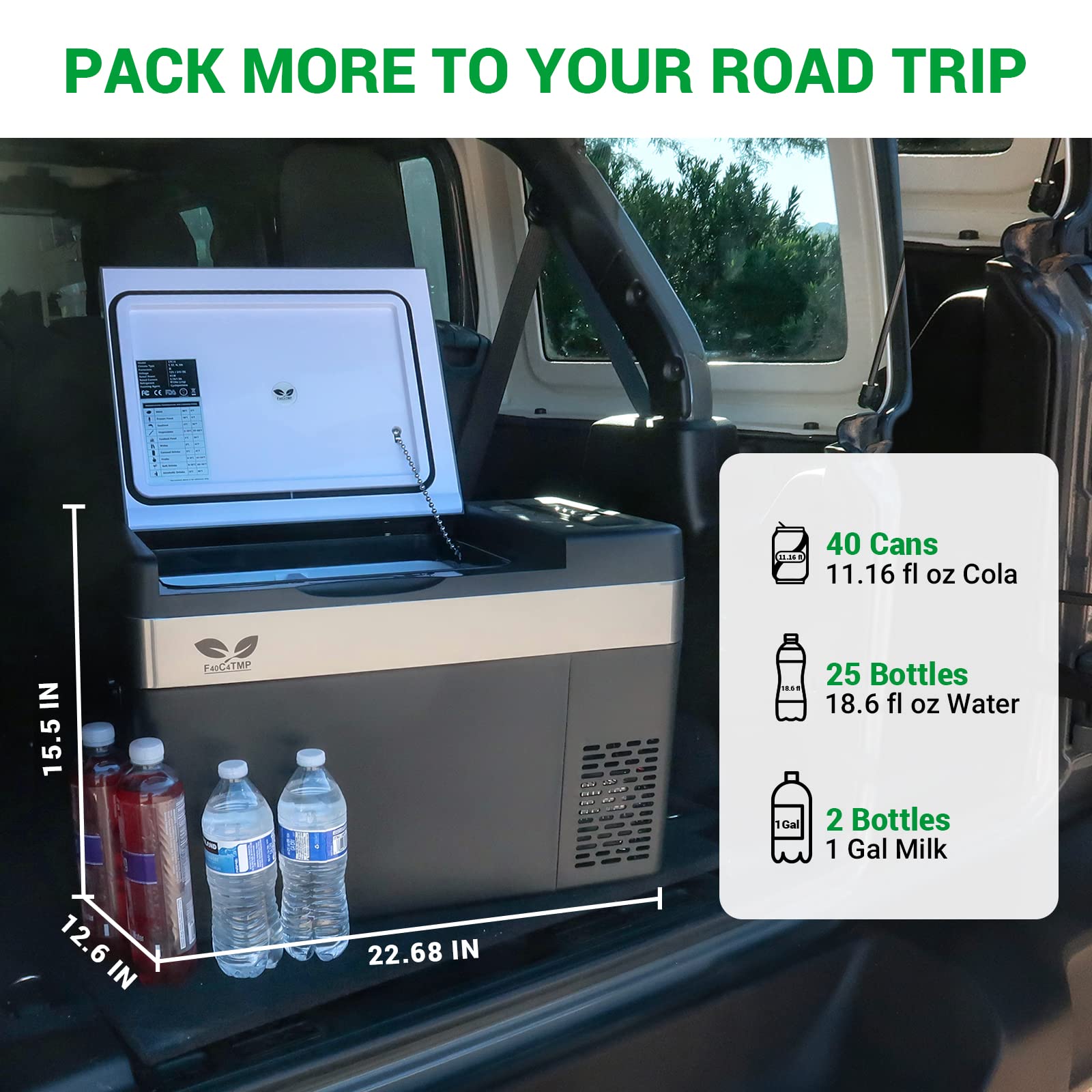 F40C4TMP Portable Refrigerator, 30 Quart (28L) 12 Volt Freezer, (-7.6℉~50℉) Compressor Fridge For Car with 12/24V DC & 110V AC, Suitable For Van, Truck, Vehicles, RV, Road Trip, Camping, Outdoor, Home