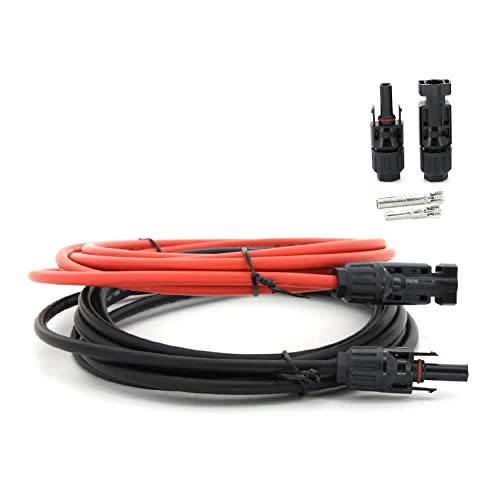 KEDAKEJI Solar Panel Extension Cable - 10 Feet 12AWG Solar Extension Cable with Female and Male Connector Solar Panel Wiring Wire Adapter (10FT Red + 10FT Black)