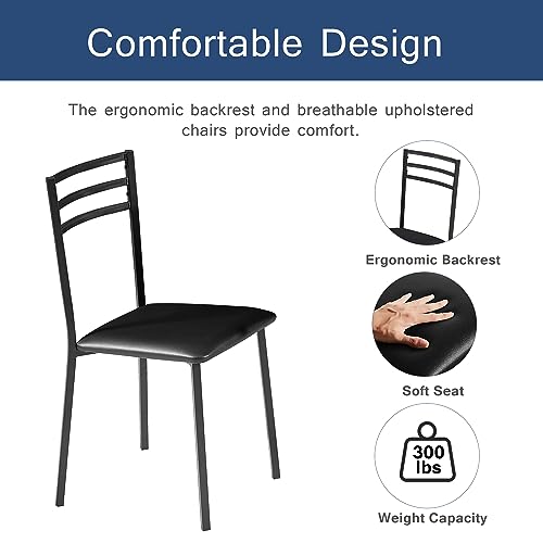 VECELO 3 Piece Kitchen Dining Room Set, Wood Round Table for Breakfast Nook Small Space, Dinette with 2 Cushioned Chairs, Matte Black