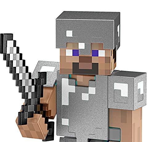 Mattel Minecraft Diamond Level Steve Action Figure & Die-Cast Accessories, Collectible Toy Inspired by Video Game, 5.5 Inch