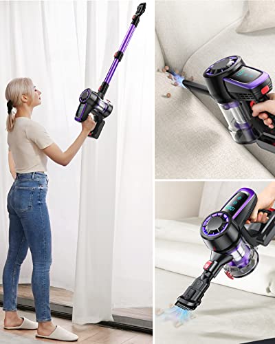 WLUPEL Cordless Vacuum Cleaner, 400W Stick Vacuum Cleaner with 30KPA Powerful Suction, Lightweight Handheld Vacuum LED Display for Carpet and Floor, Pet Hair (Hero 8-Purple)