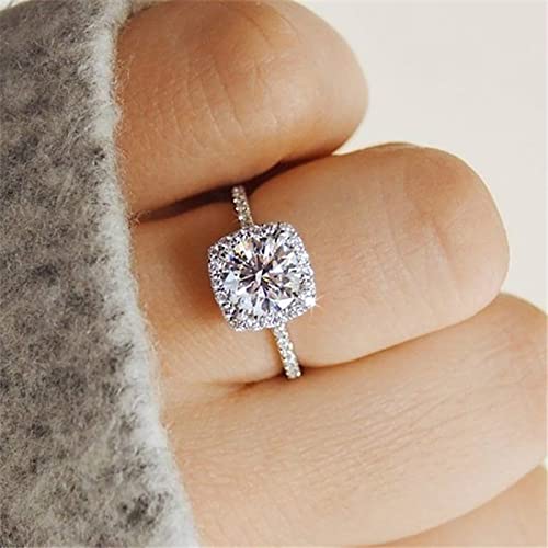 Exquisite Full Diamond Ring for Women Engagement Ring Jewelry Valentine's Day, Mother's Day, Christmas, Wedding (Silver, 6)