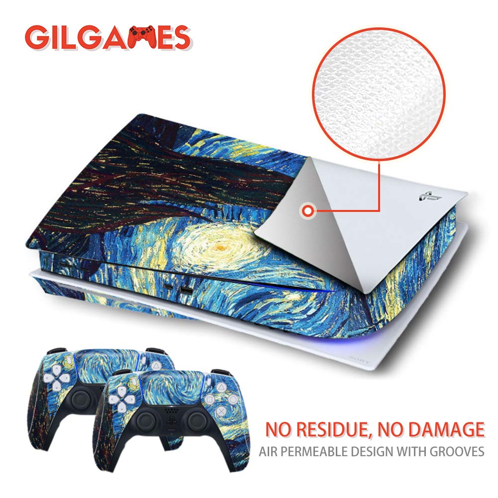 GilGames Decals Skin for Playstation 5, Vinyl Protector Wrap Full Set Faceplate Protective Cover Stickers Kit Console and Controller (Disk Edition)