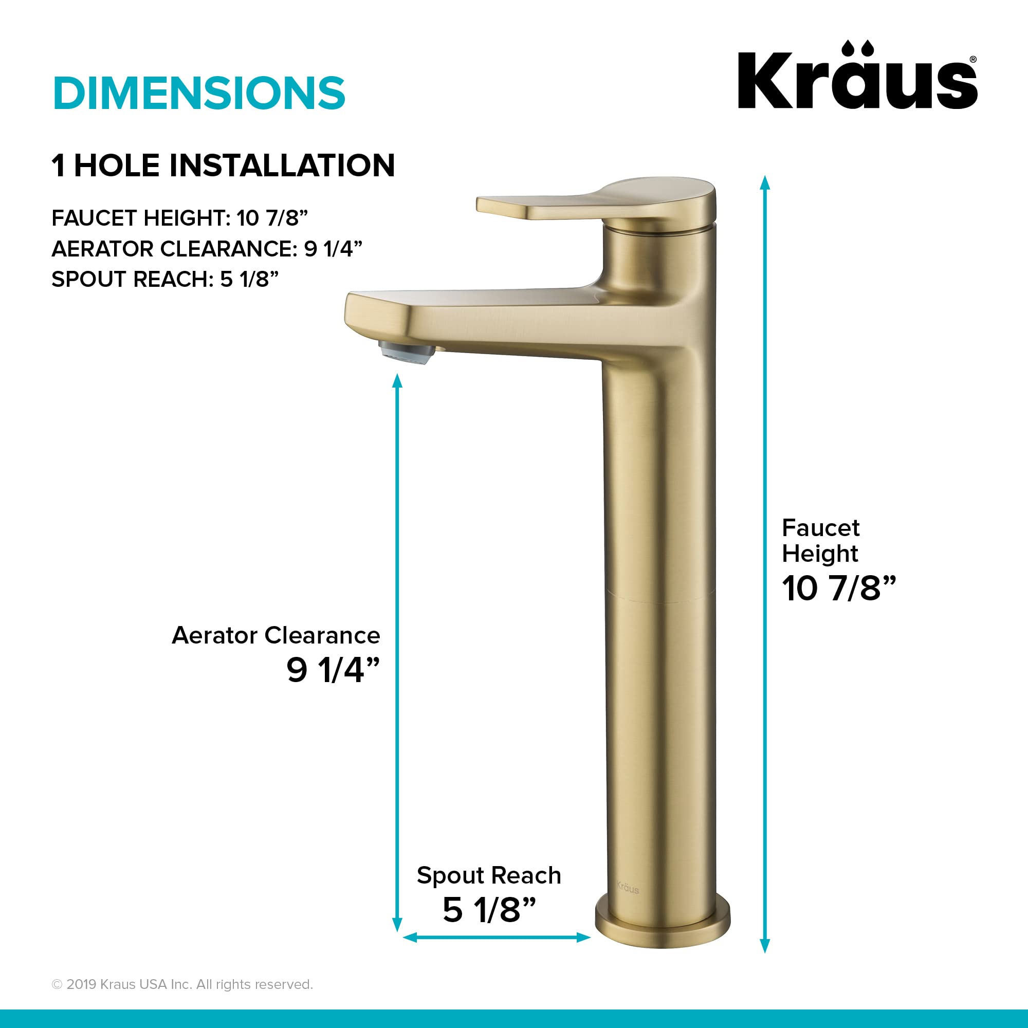 Kraus KVF-1400BG Indy Single Handle Vessel Bathroom Faucet, Brushed Gold