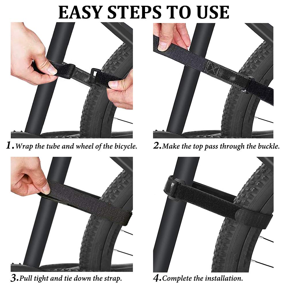 EUGO Bike Rack Straps, Reusable Adjustable Bicycle Bike Wheel Stabilizer Straps with Strong Gel Grip, Fixing Various Types of Bicycles Tire(2 Pack)