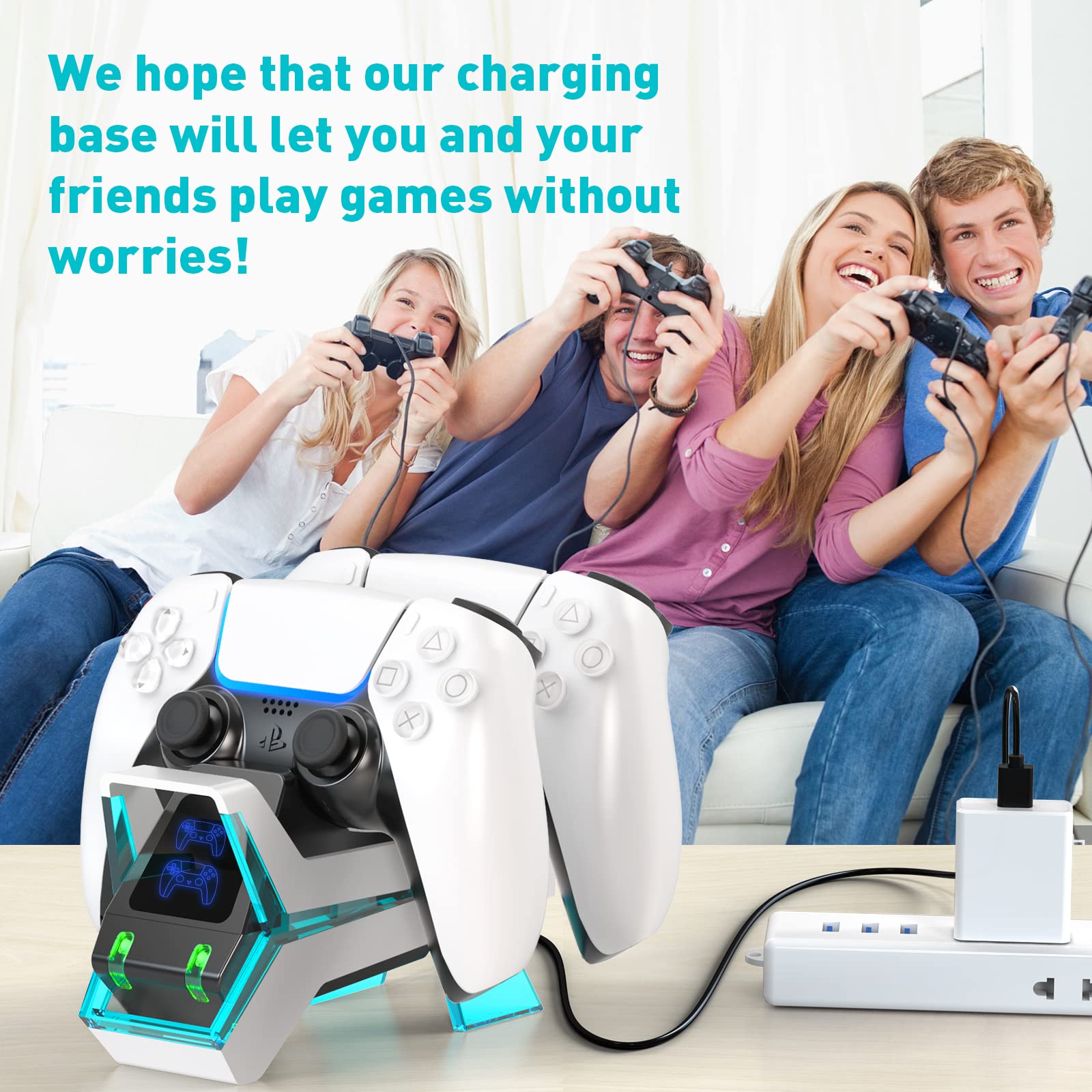 Fenolical PS5 Controller Charging Station, Dual-Control 5V/3A High-Speed Fast Charging AC Adapter, Electronic Dog Style Dual Playstation5 Charger Station Base Accessories with LED Indicator, White