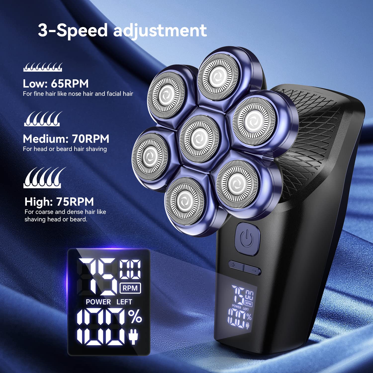 Head Shavers for Bald Men, 7D Magnetic Floating Head Shaver with 3 Modes, IPX7 Waterproof Electric Razor Grooming Kit, USB Rechargeable