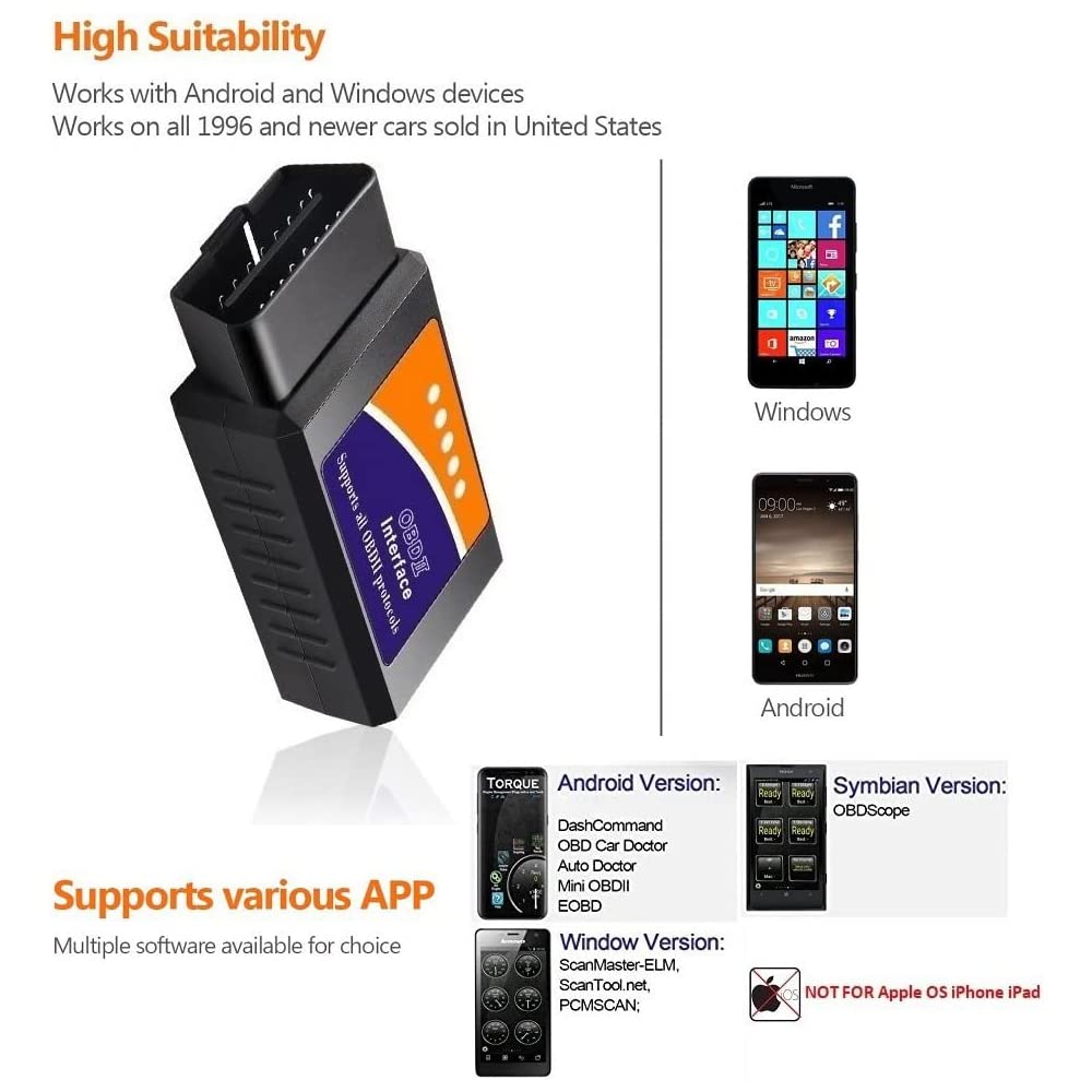 Friencity Bluetooth Car OBD2 Scanner Adapter, Vehicle Engine Code Reader for Car Diagnostic Scan Tool Check Engine Light, Compatible with Android & Windows Devices, NOT for iOS