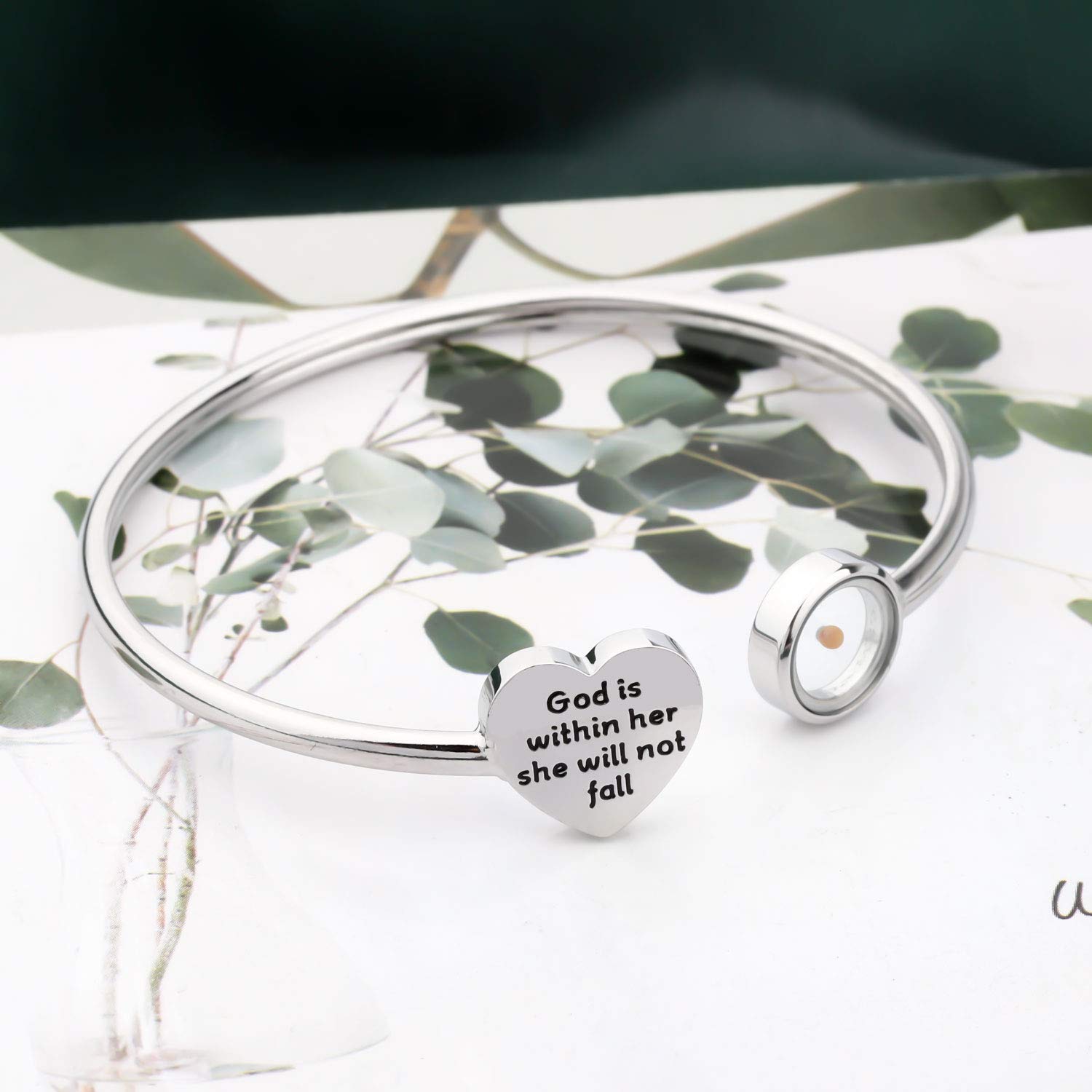 FAADBUK Christian Mustard Seed Bracelet Christian Gift Psalm 46:5 God Is Within Her She Will Not Fall Mustard Seed Jewelry Bracelet Religious Gift Jewelry (God Is Within -S)