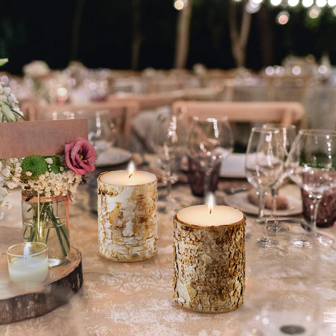 Serene Spaces Living Birch Bark Candle, Small Size, Set of 3 β Pillar Style Candle Brings Nature Indoors, Ideal for Weddings, Parties, Events, Restaurants, Home Decor, 3" in Diameter & 4" Tall