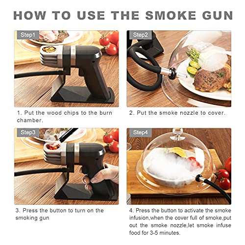KENKUO Food Smoking Gun, Portable Handheld Indoor-Outdoor Smoke Infuser Cold Smoke Generator Tool for Meat, Drinks, BBQ, Cheese, (Black), 125x55x125mm, G01K