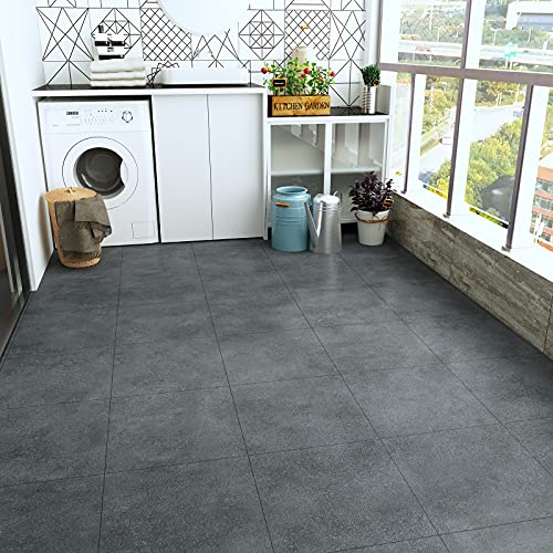 VEELIKE 12''x12'' Peel and Stick Floor Tile Grey Concrete Vinyl Floor Tile 24 Pack Stick on Tile Flooring Waterproof Self Adhesive Removable Grey Vinyl Floor Tile Sticker for Bathroom Bedroom Kitchen