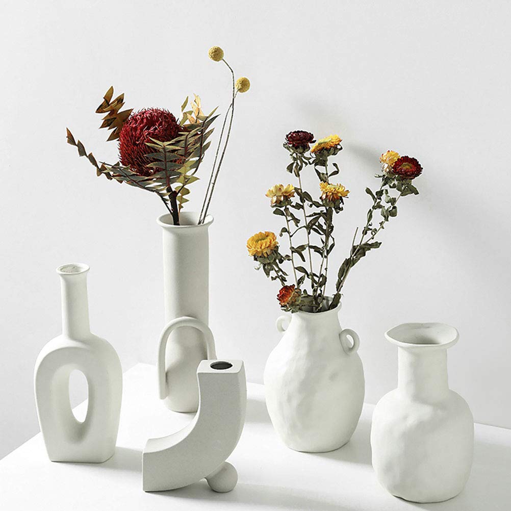 Elegant Decorative Vase Modern Geometric Decorative Vase for Living Room Bedroom Kitchen Table Home Office Center Decor Wedding Party White (M. (LY-10))