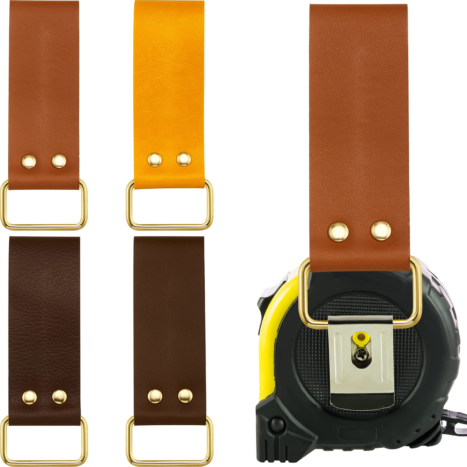 Jetec 4 Pieces Leather Belt Clip Tape Measure Clip Measuring Tape Clip Tool Belt Tape Measure Holder Drill Impact Tool Holster Tool Belt with Loops for Tape Measure, Drills, Clipped Tools