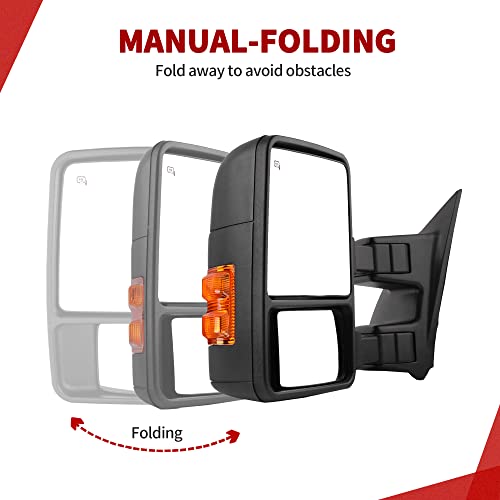 YITAMOTOR Towing Mirror Compatible with 2008-2016 Ford F250 F350 F450 F550 Super Duty, Left Driver Side Mirror Power Heated Telescoping Folding Turn Signal Light Black