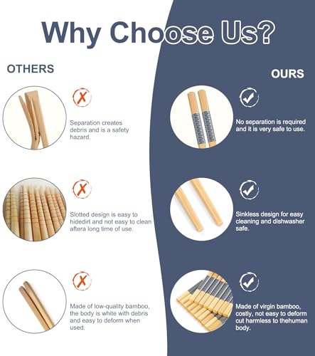 LOROTOCO 50 Pairs Bamboo Chopsticks Disposable | Separated | Reusable | Dishwasher Safe- (9.45in)