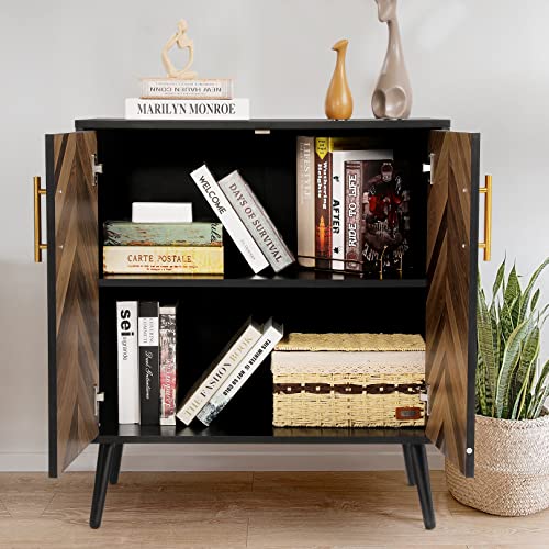 Likein Black Storage Cabinet with 2 Doors, Modern Sideboard Buffet Cabinet with Storage, Black Accent Storage Cabinet with Doors & Adjustable Shelves for Living Room, Office, Bedroom, Entryway