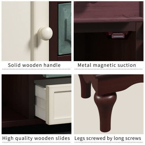MAXCBD Nightstand Bedside Table Drawer Cabinet Bedroom Nightstand Vintage Cabinet with 5 Drawers & 1 Storage Cabinet Brown Vintage Style Storage Tower Dresser
