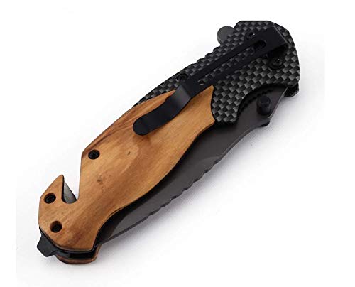 Krezy Case Carbon Fiber Print Design Pocket Knife, Personalized Knife With Wooden Box, Folding Knife For Men, Laser Engraved Pocket Knife With Stylish Wood Box