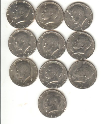 KENNEDY HALF DOLLARS-SET OF 10 DIFFERENT DATES AND MINT MARKS, 5 YEARS ,1980 TO 1984 -5 P AND 5 D MINTS
