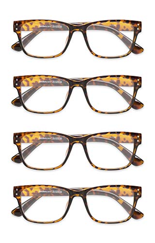 Readers Readers.com Fully Magnified Reading Glasses: The McNealy - 4 Pairs, Classic Rectangle for Women and Men - Tortoise, 1.25