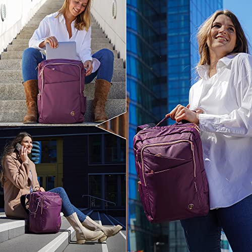 Swissdigital Design Katy Rose Laptop Backpack For Women,College Bookbags With USB Charging Port,Large Capacity Computer Backpacks For Work Business Purple(SD1006F-46)