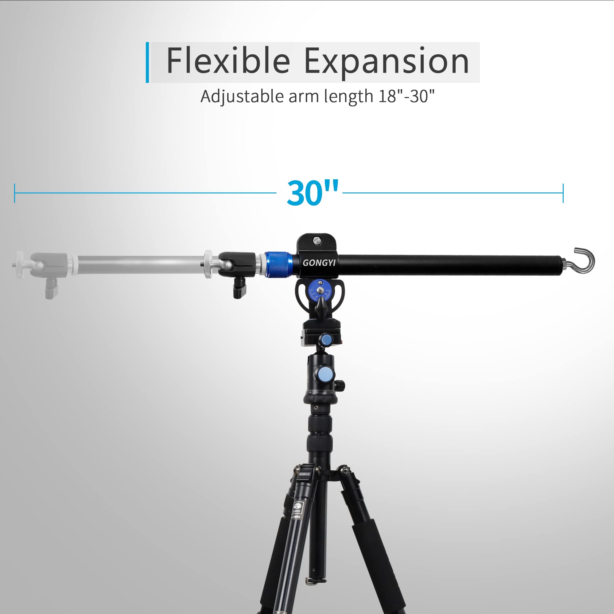 Gongyi CM80 1.4ft-2.6ft Adjustable Tripod Boom Arm with Universal Tripod Clamp & Counter-Weight Bag Camera Overhead Mount Tripod Extension Arm Stand with Ball Head