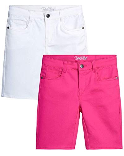 Real Love Girls' Shorts - Super Stretch Twill Bermuda Shorts (2 Pack), Size 14, White/Hot Pink