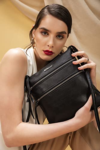 ESTALON Leather Crossbody Bags for Women - Purses Women's Shoulder Sling Handbags (Black)