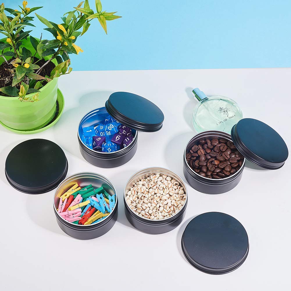 Healthcom 6 oz 12 Packs Black Round Aluminum Tin Cans Screw Top Metal Steel Tins Empty Slip Slide Cosmetic Sample Containers Storage Organization for Salve Crafts Spice Candles