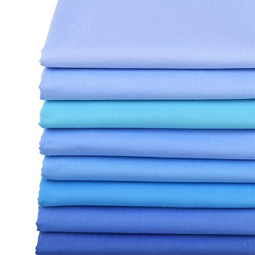Solids Blues 8 Fat Quarters Quilting Fabric Bundles, Precut Cotton Fabric for Sewing Crafting,(Solids Blue)