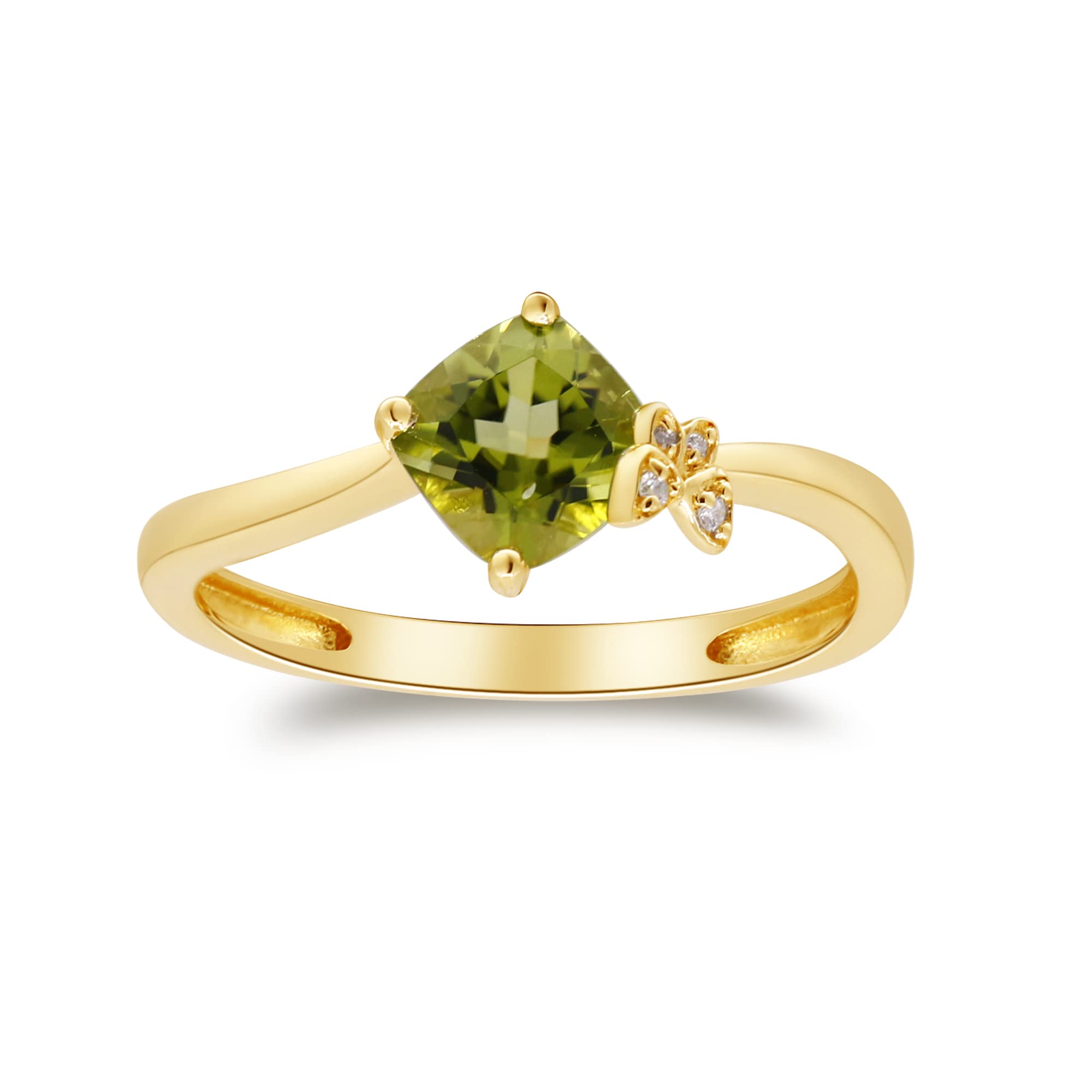 Gin & Grace 14K Yellow Gold With Genuine Peridot & Natural Diamond (I1) Ring for Women.