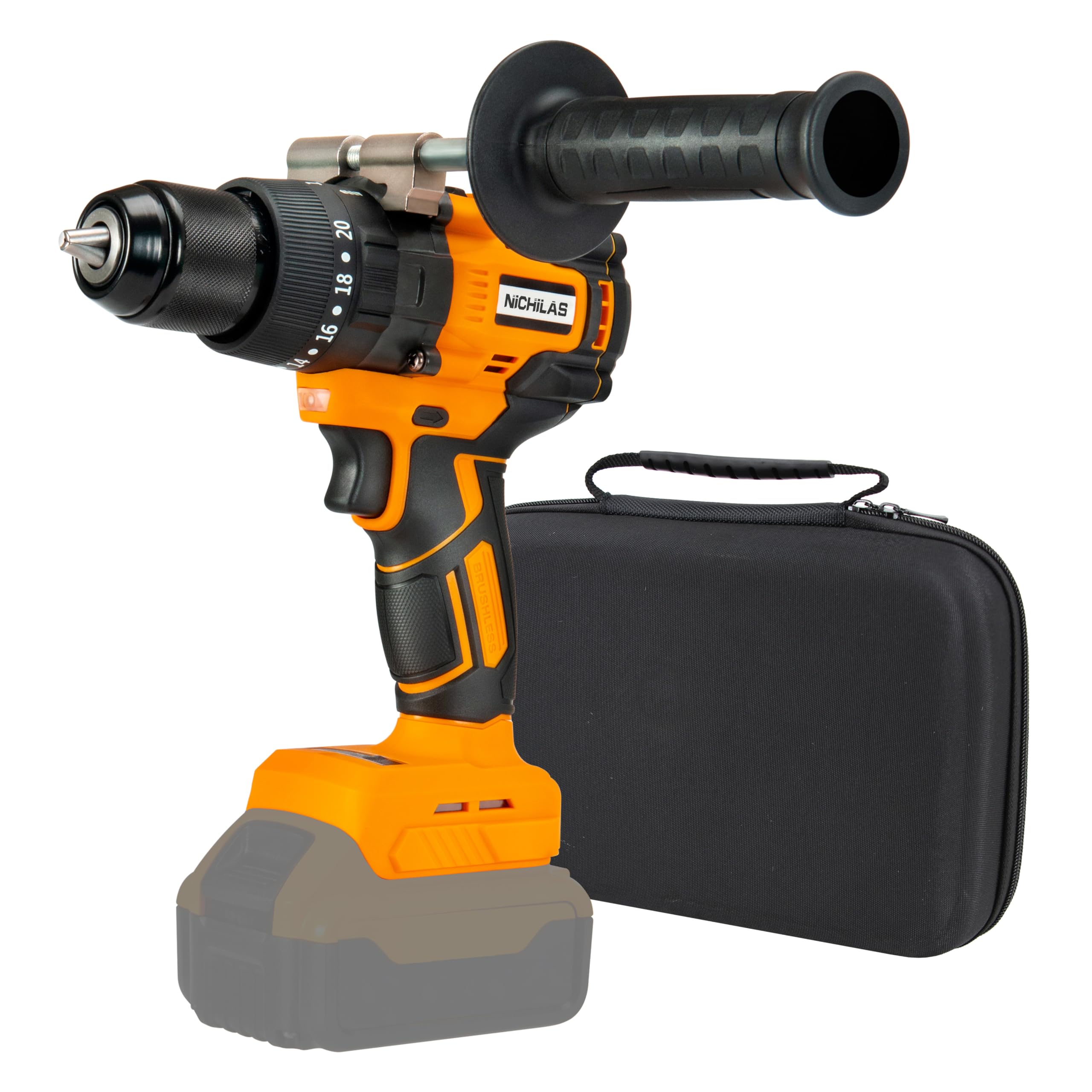 Nichilas Cordless Impact Drill for Milwaukee M18 Batteries, 1/2” Self Lock Chuck, Brushless 150NM, 2 Variable Speed with Storage Bag (NO BATTERY)