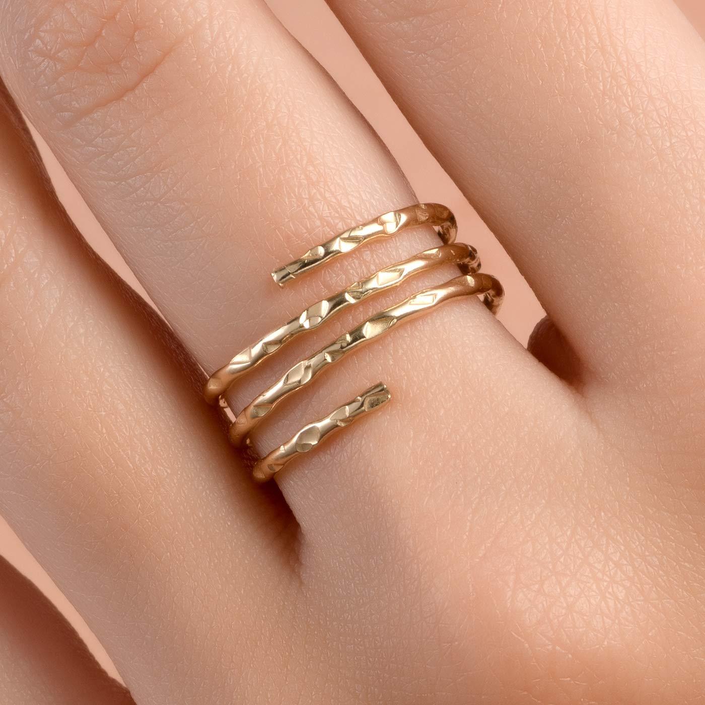 FABIN JEWELRY Handmade Adjustable Hammered 14k gold filled wire wrap coil ring (size 4-6), Thumb Ring, Pregnancy Ring, Weight Loss Wraparound Triple Band