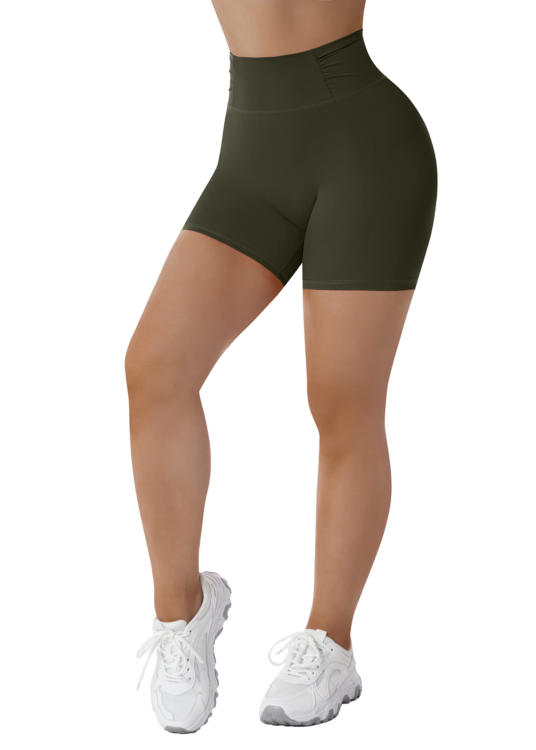 DOULAFASS Biker Shorts Women High Waist Compression Workout Shorts with Pockets (Small, 252-Army Green)