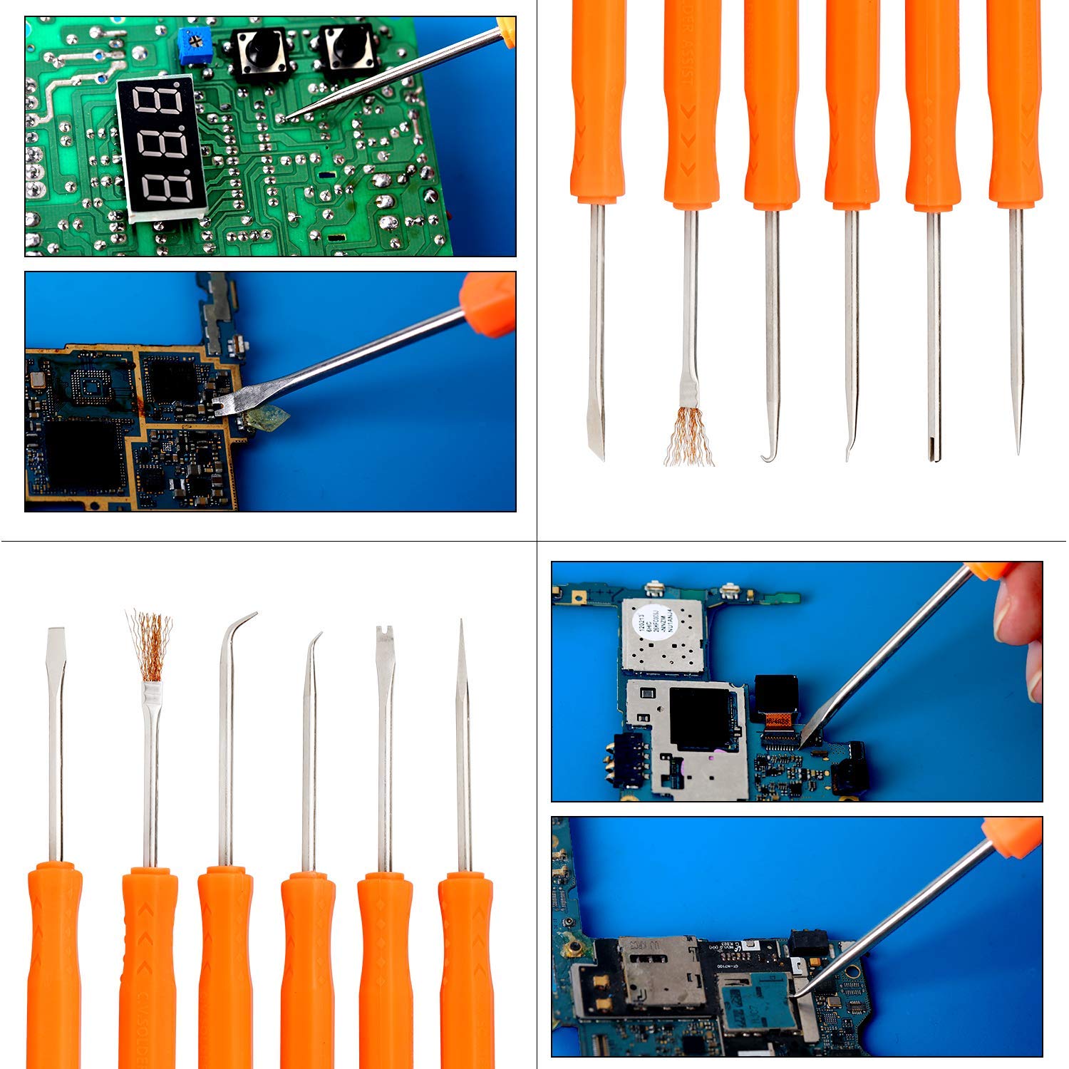 Kaisiking 6 Pcs Double Sided Soldering Assist Aid Repair Tool with 2 Precision Tweezers for Electronics Repair and Soldering