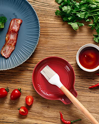Yoeuen Ceramic Spoon Rest for StoveTop, Heat-Resistant Spoon Holder for Kitchen Counter, Large Utensil Rest for Spatula, Spoons or Tongs, Red 1pcs