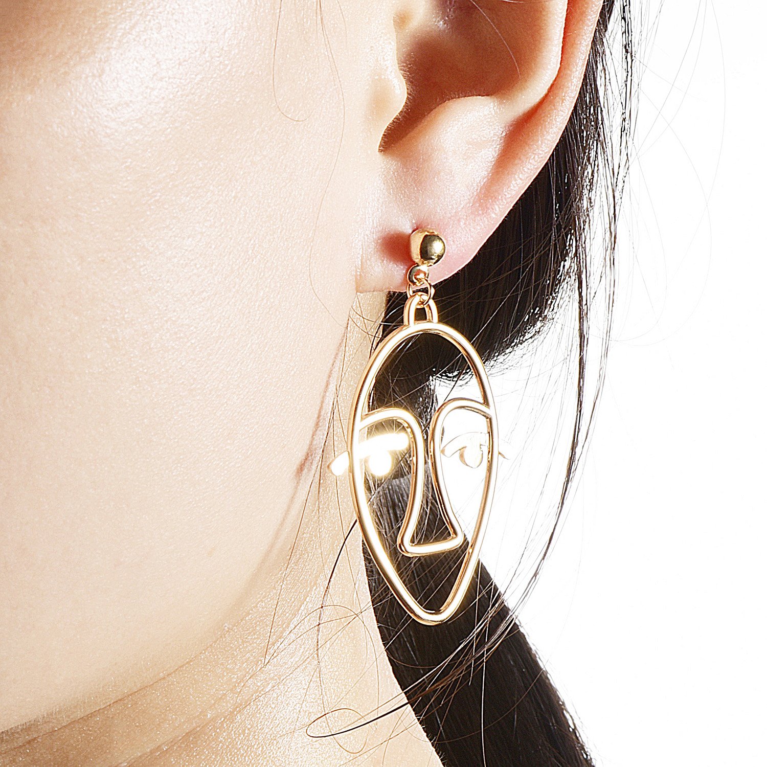 Face Abstract Gold Statement Earrings - Mookoo 3 Pair Vintage Hypoallergenic Dangle Stud for Girls Teens Women