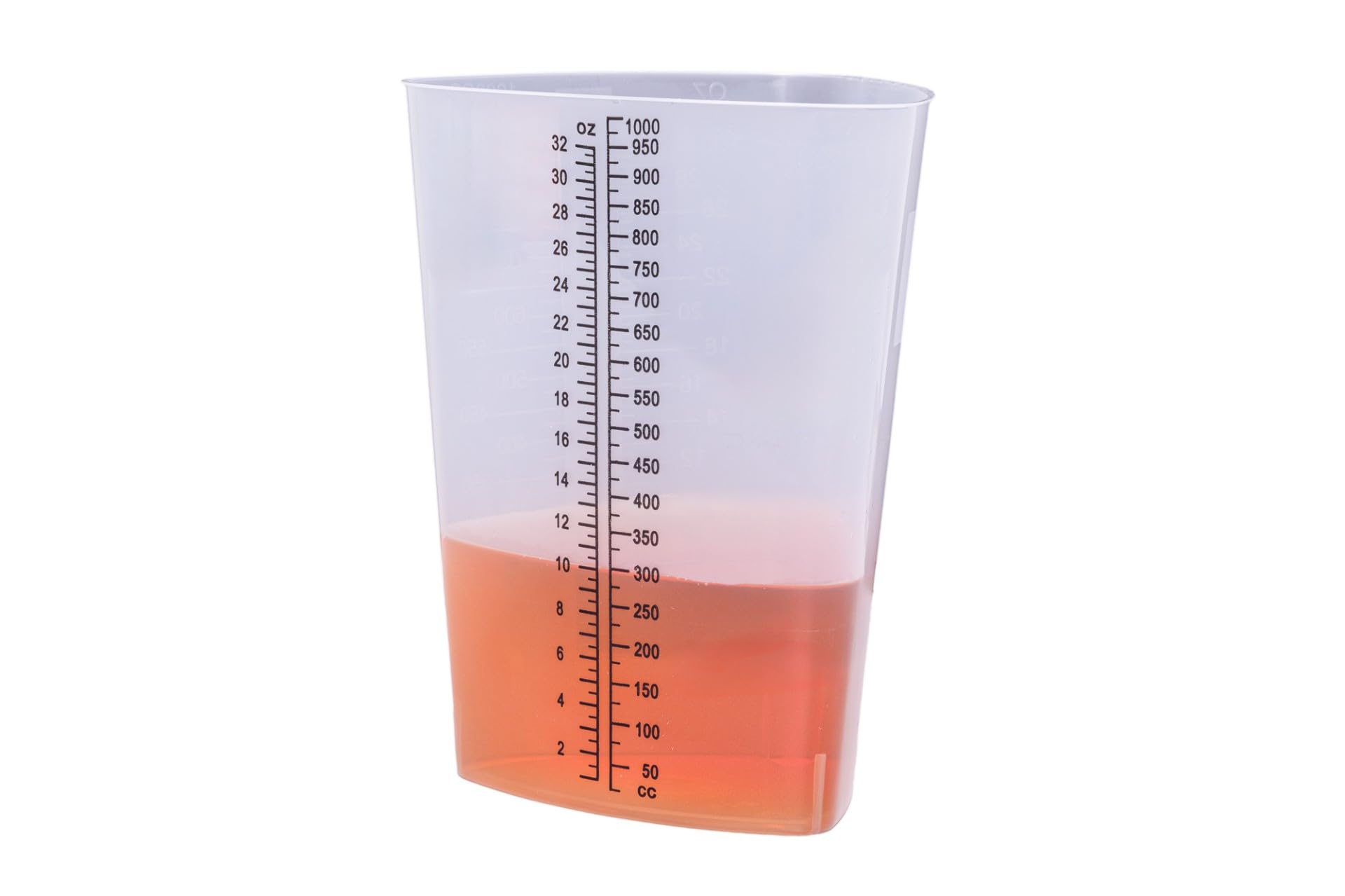 Plastic Graduated Triangular Intake Output Container [5 Pack] 32 Ounce Three-Sided Translucent Laboratory Beaker for Measuring and Mixing - Clear Markings in oz and cc - for Specimen, Paint and Epoxy