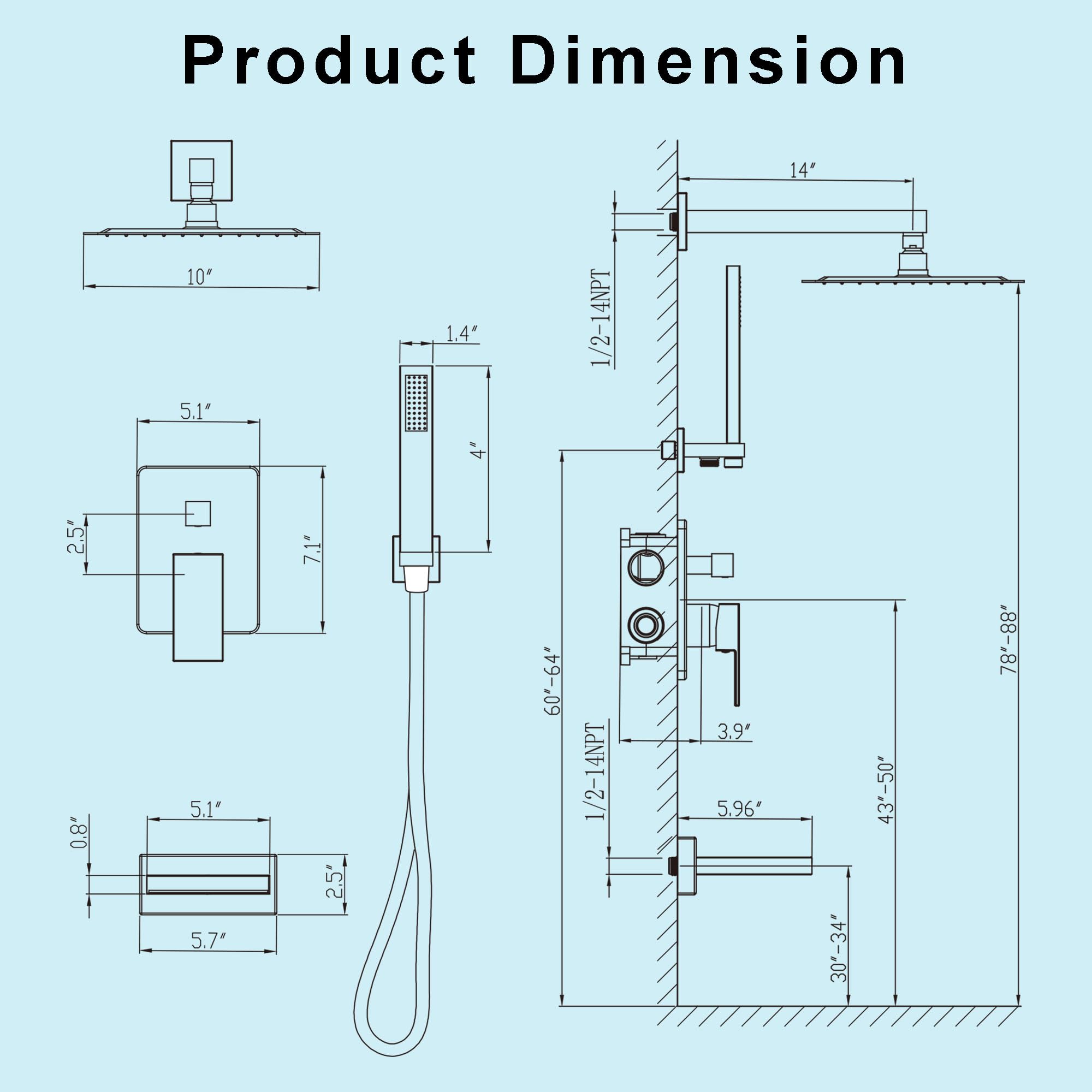 Holispa Black Shower System with Tub Spout, All Metal Tub Shower Faucet Set with 10β Rain Shower Head and Handheld Spray combo, Wall Mounted Tub Shower Systems with Valve and Trim Kit, Matte Black