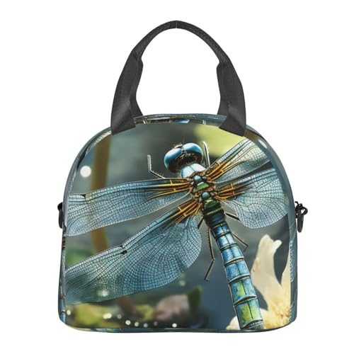 DEHIWI Dargonfly Lunch Bag For Women Men Reusable Insulated Lunch Box Lunch Cooler Tote Bag For Work Picnic Travel