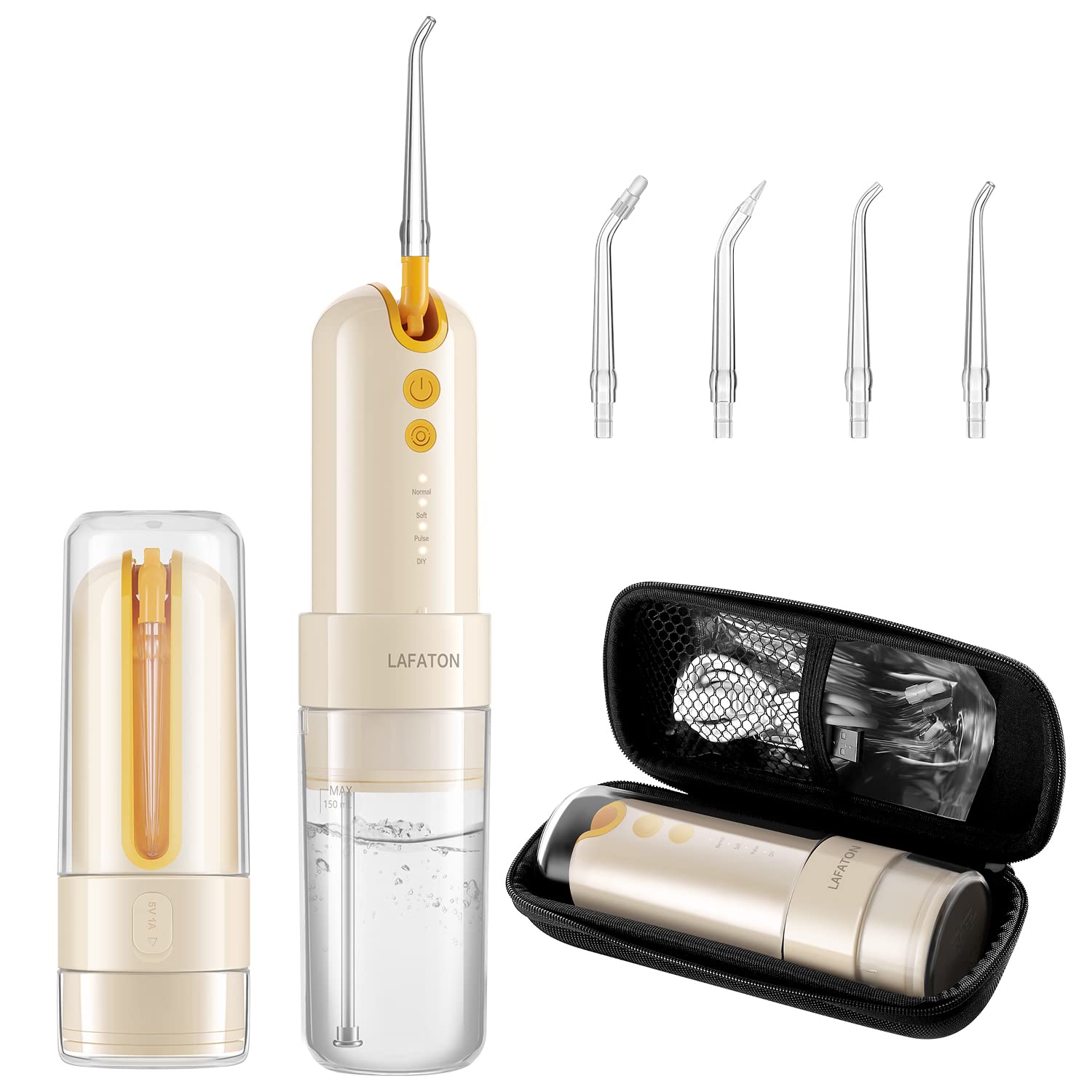 LAFATON Water Flosser Professional for Teeth,Designed for Travel Portable Oral Irrigator,4 Cleaning Modes & 4 Replacement Tips,Electric Rechargeable Teeth Cleaner with Travel Bag