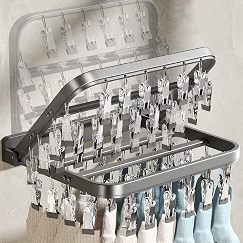 NEWRAIN Clothes Drying Rack, Aluminum Alloy Laundry Clothing Drying Hanger with 26 Pegs for Drying Towels, Bras, Lingerie, Baby Clothes,Socks
