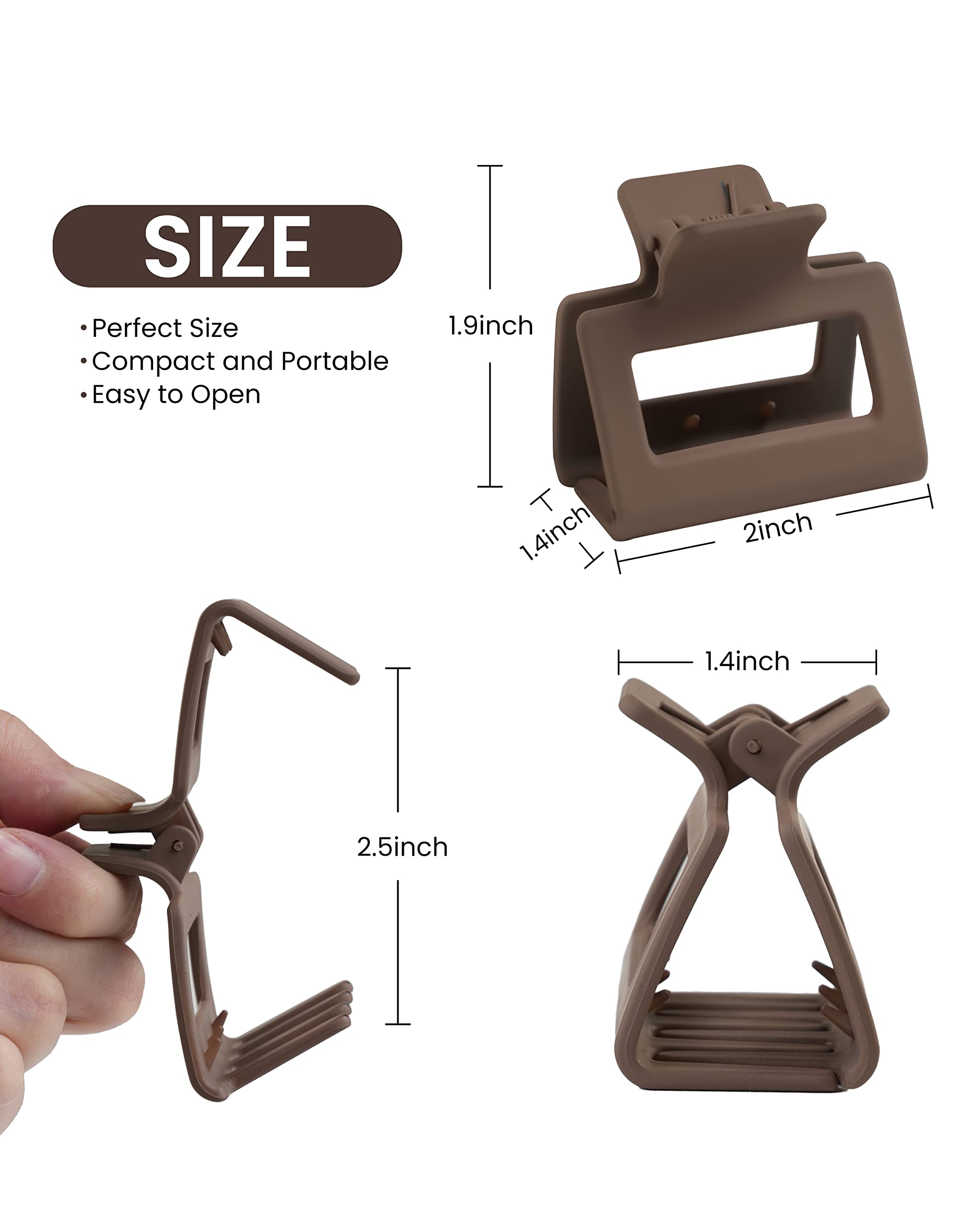 Hair Claw Clips Set - 12 Matte Pieces, Non-Slip Thick and Thin Styles for Thin and Medium Hair, Square Design for Women