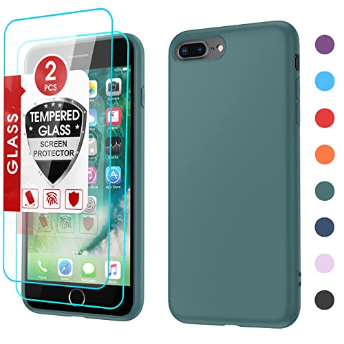 LeYi for iPhone 8 Plus Case: iPhone 7 Plus Case with 2 Pack Tempered Glass Screen Protectors, Shockproof Full-Body Liquid Silicone with Soft Anti-Scratch Microfiber Liner, Green…