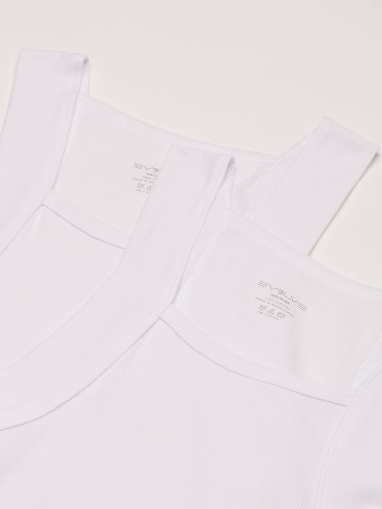 Evolve Men's Cotton Comfort Square Cut Tank Multi Pack, White, Medium