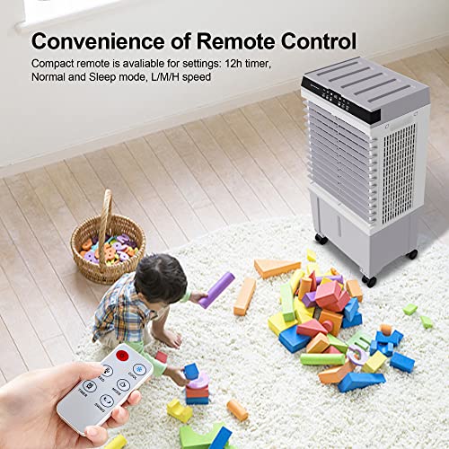 Uthfy Evaporative Air Cooler, Swamp Cooler with 5.3 Gallon Reservoir, 4 Ice Box, Remote, 12H Timer, 70°Oscillation Air Cooler Cooling Fan with 3 Speeds for Bedroom Home Office